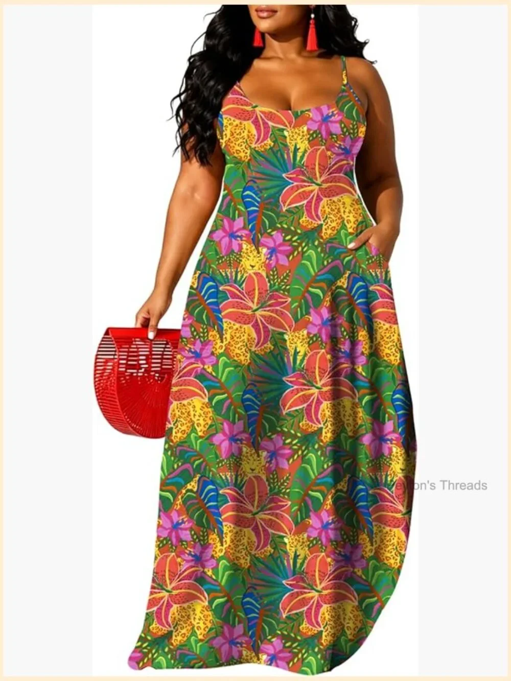 Dresses | Plus Size Hawaiian Maxi Dress With Pockets Luau Party Boho ...
